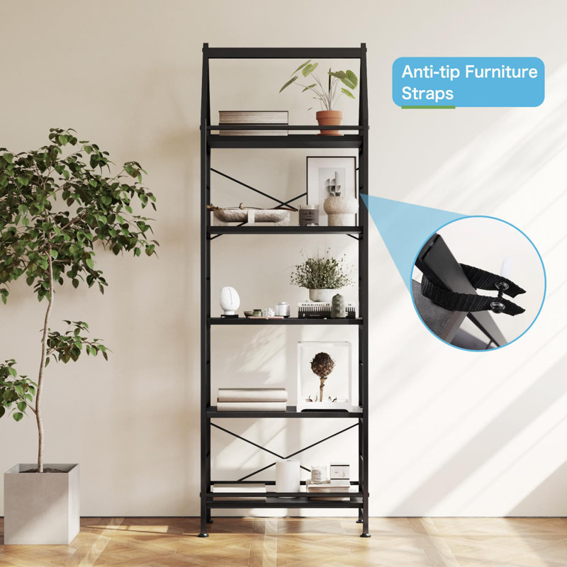 5 Tier Bookshelf 24 Inch Tall Standing Bookcase Modern Display Shelf Unit Storage Organizer Rack For Study Room Home Office Black